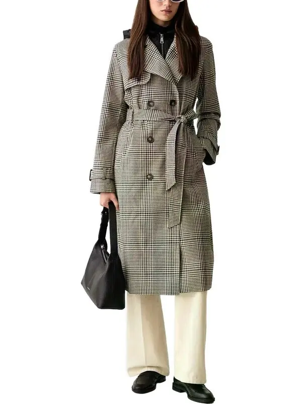 Dkny Gingham Pattern Hooded Trench Coat - Neutrals