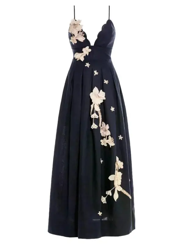 Agua Bendita Sula Cauca Floral Appliqué Maxi Dress - Blue