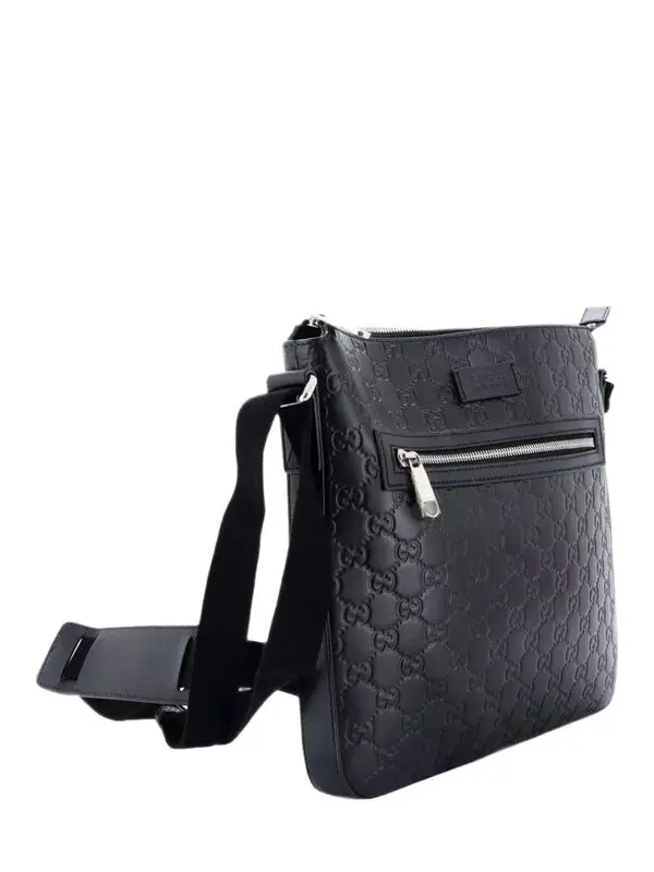 Gucci Signature Embossed Leather Messenger Bag - Black