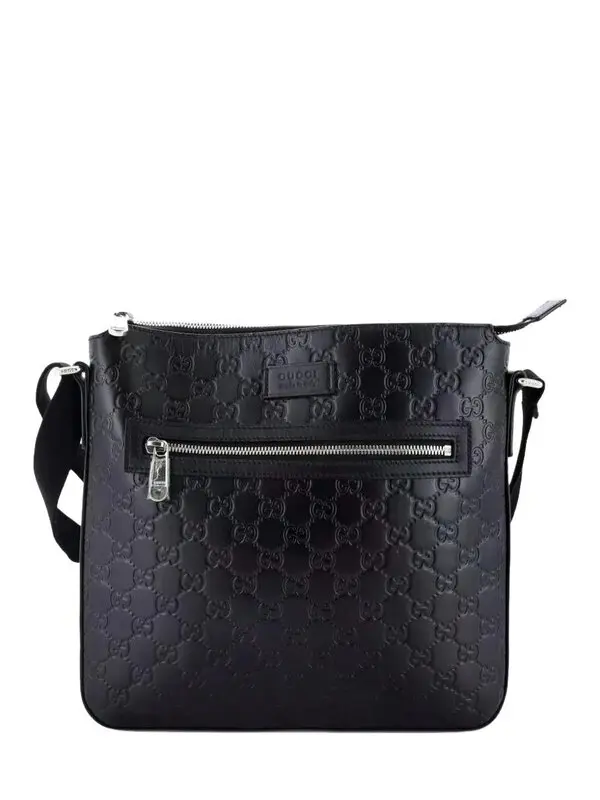 Gucci Signature Embossed Leather Messenger Bag - Black