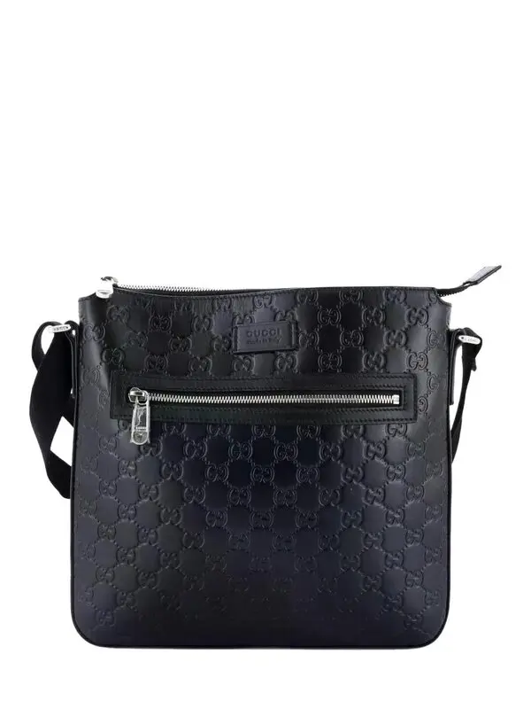 Gucci Signature Embossed Leather Messenger Bag - Black