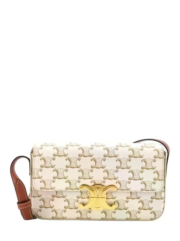 Celine Triomphe East-west Shoulder Bag In Coated Canvas - White