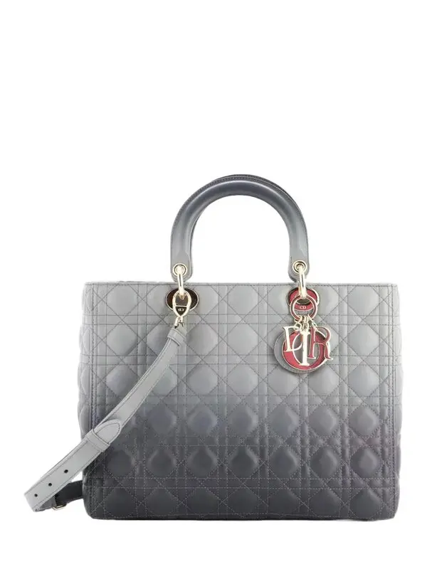 Dior Lady Lambskin Cannage Quilt Large Tote Bag - Grey