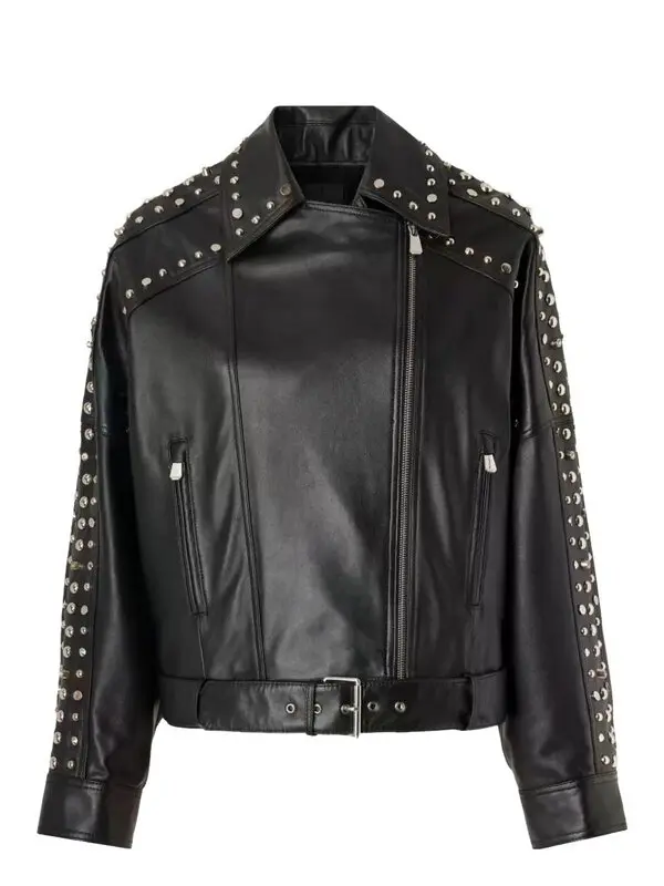 Pinko Stud-embellished Leather Biker Jacket - Black