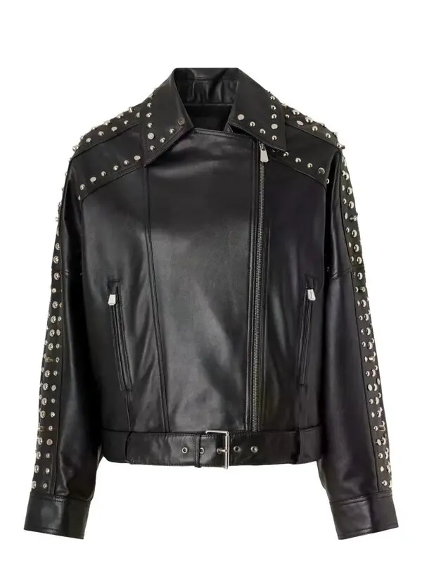 Pinko Stud-embellished Leather Biker Jacket - Black