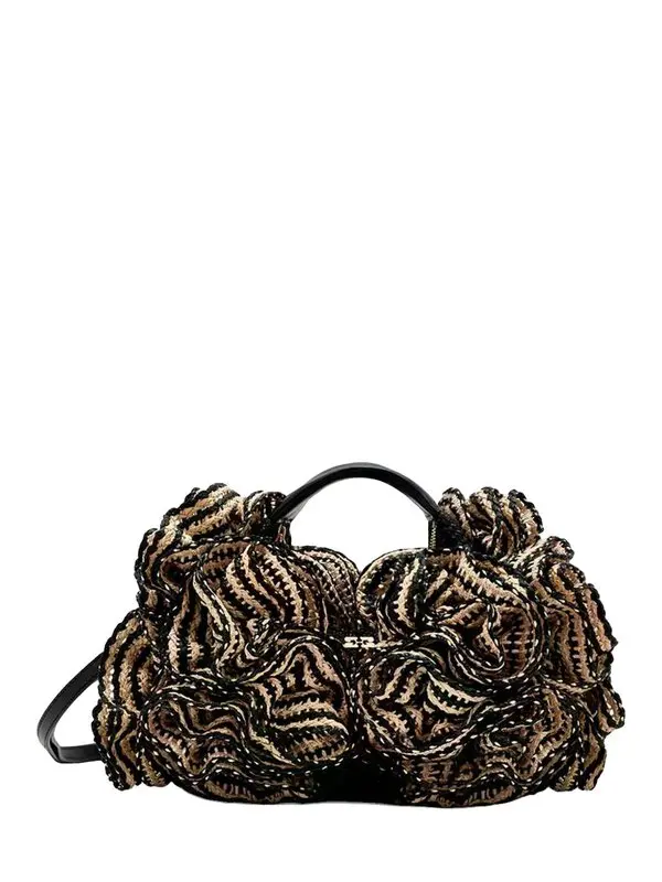 GANNI Mini Ruffled Tote Bag - Black