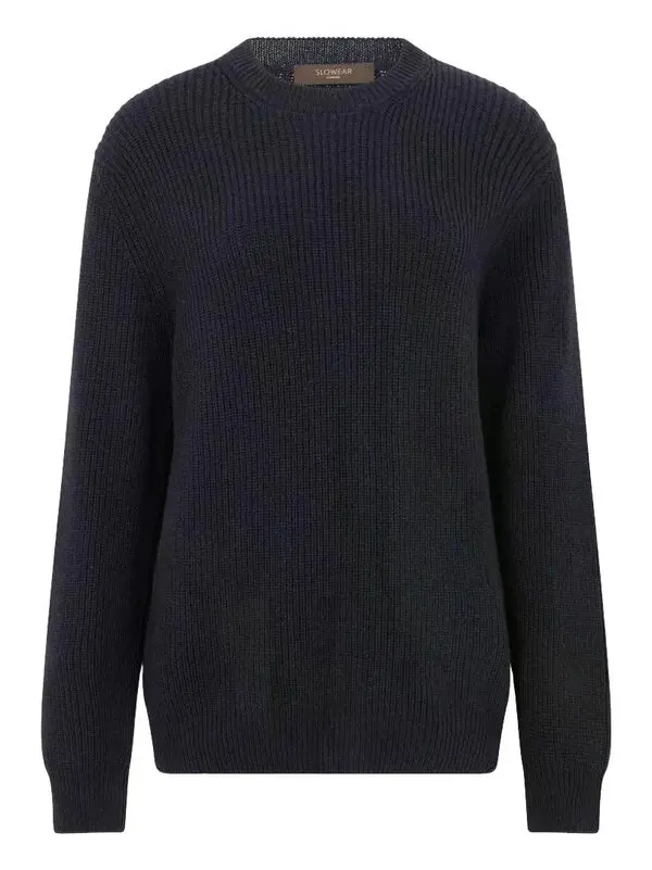 SLOWEAR Ribbed Knit Crew-neck Sweater - Blue