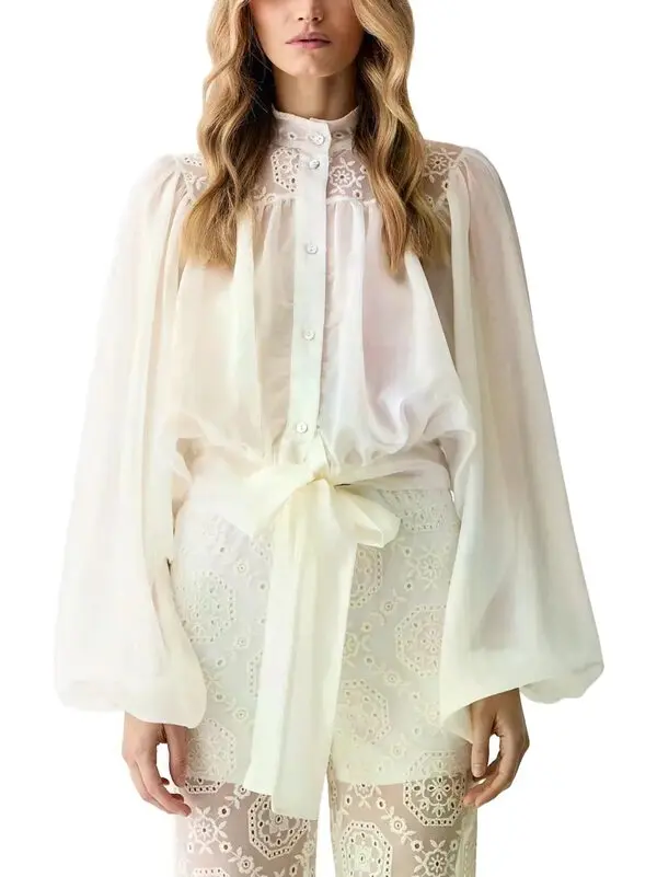 HAVEONE Broderie Anglaise Balloon Sleeve Blouse - Neutrals