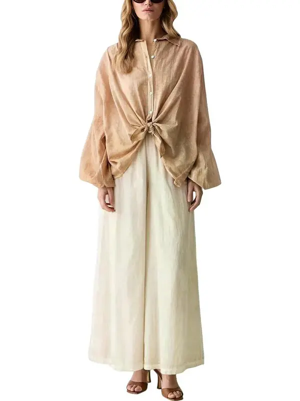 HAVEONE Front-tie Balloon-sleeve Blouse - Neutrals