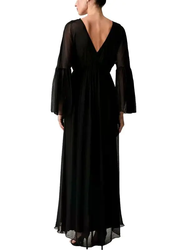 HAVEONE Sheer-panel Bell-sleeve Maxi Dress - Black