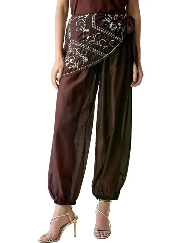 HAVEONE Sequin Embellished Wrap Panel Trousers - Brown