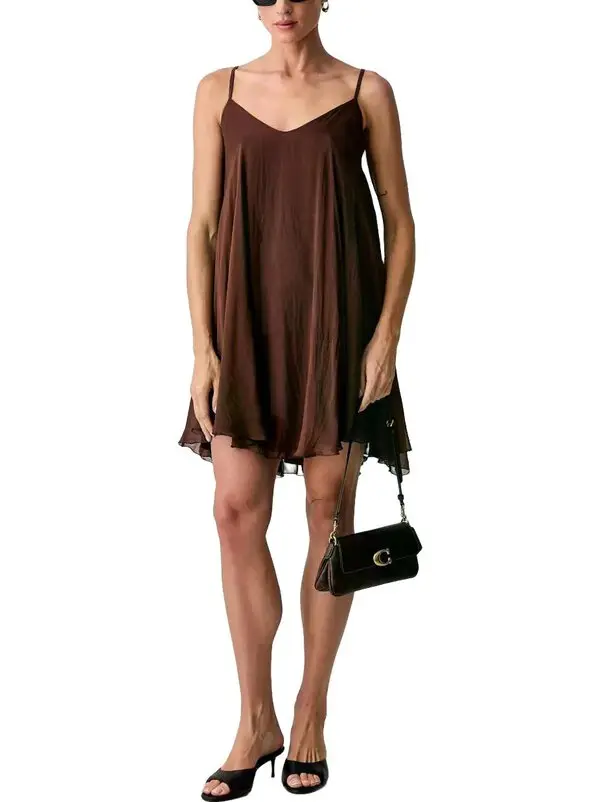 HAVEONE Flared V-neck Mini Dress - Brown