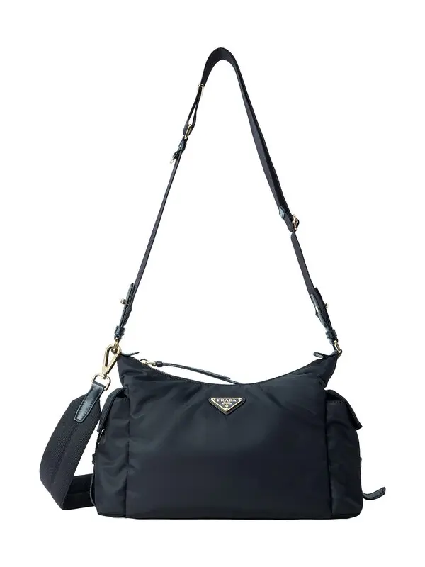 Prada Large Re-nylon And Leather Shoulder Bag - Black