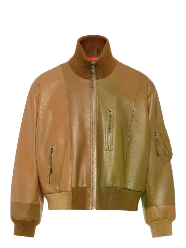 MAISON MARGIELA Paneled Leather Bomber Jacket - Brown