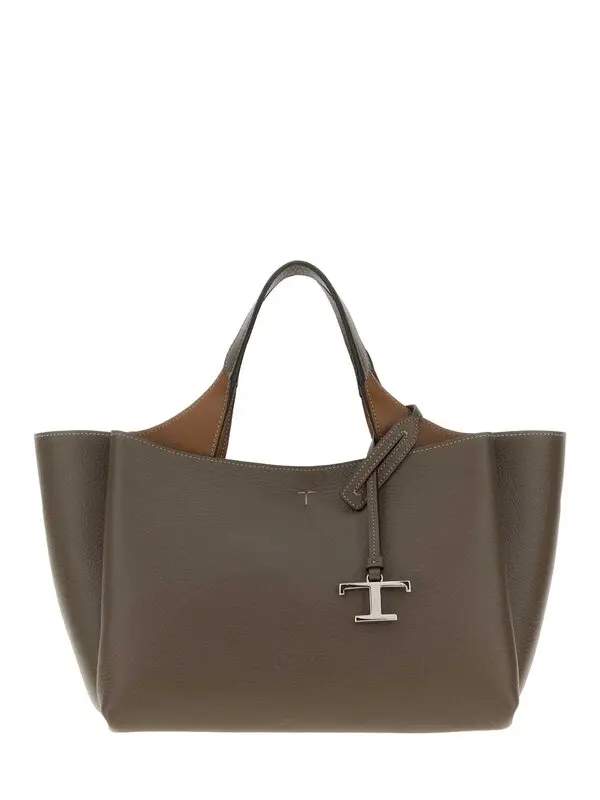 TOD'S Mud Leather Mini Handbag With Silver Metal Finishing - Brown