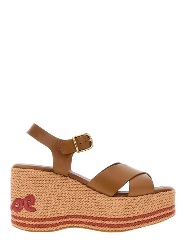 Chloé Camel Leather Platform Wedge Sandals - Brown