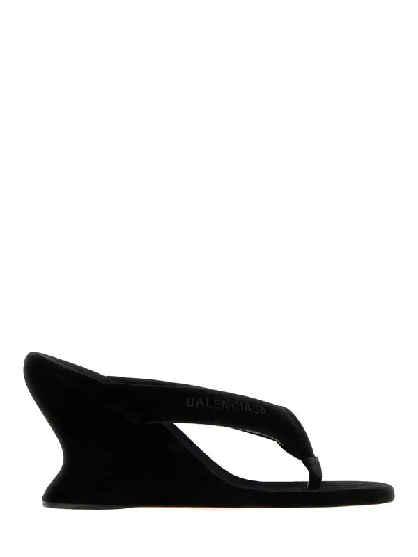 Balenciaga Velvet Thong Wedge - Black