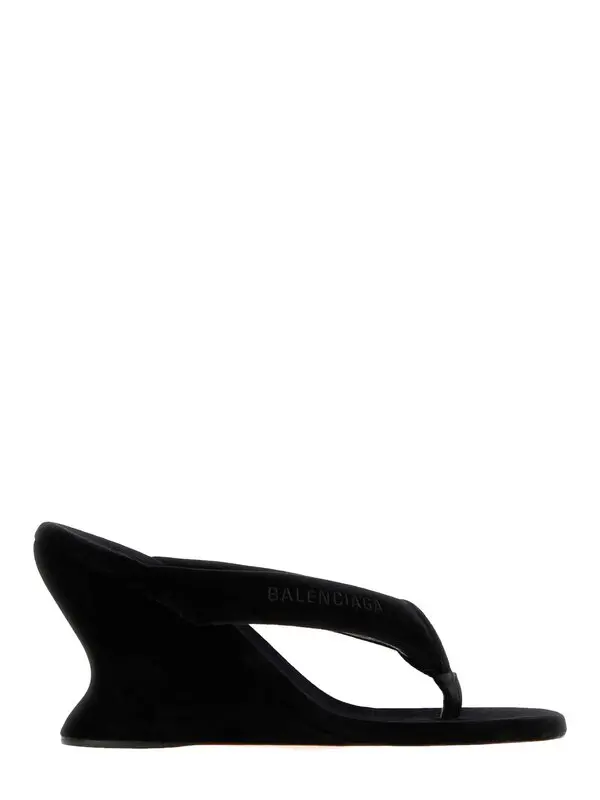 Balenciaga Velvet Thong Wedge - Black