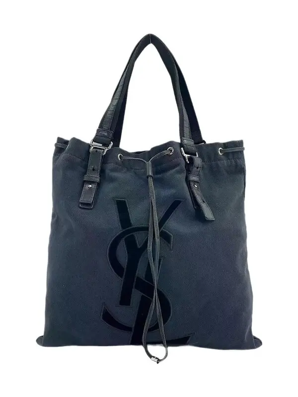 Saint Laurent Logo Appliqué Drawstring Handbag - Black