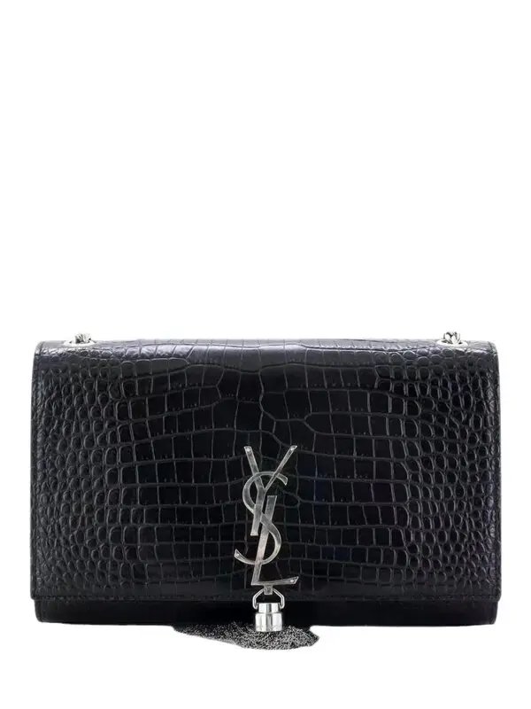 Saint Laurent Classic Monogram Tassel Crocodile Embossed Leather Medium Crossbody Bag - Black