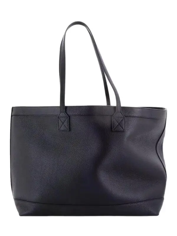 Burberry Leather Tote Bag With Check Canvas Interior - Black