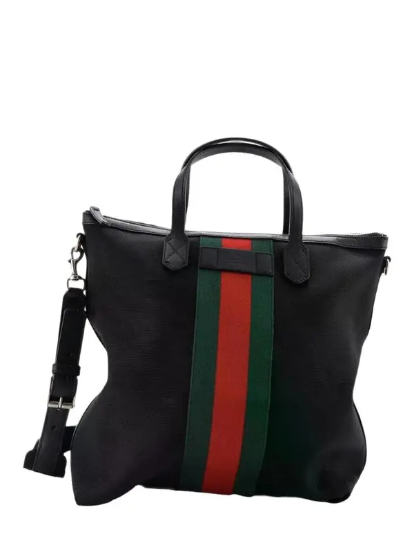 Gucci Web Zip Techno Canvas Medium Tote Bag - Black