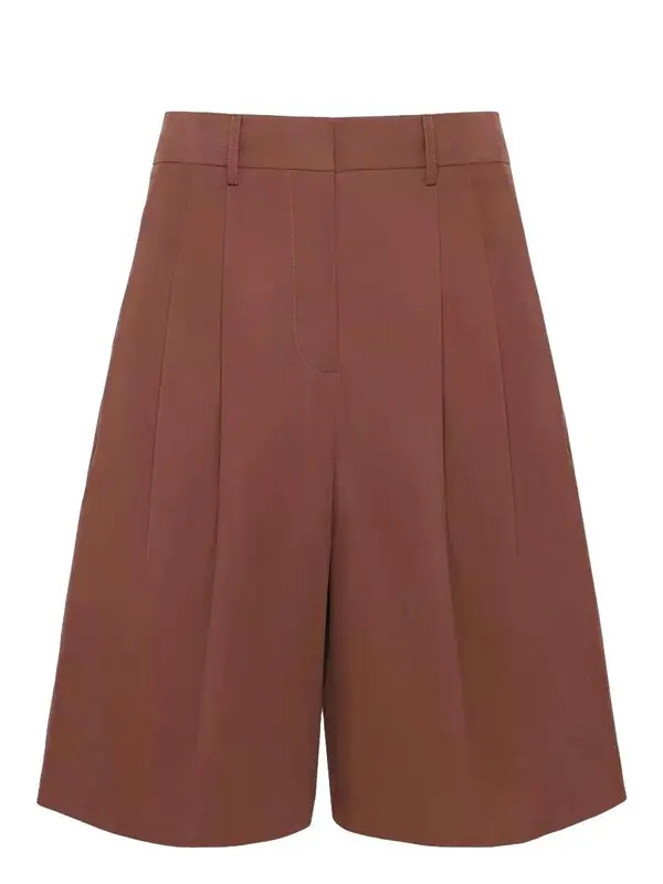YVES SALOMON Pleated Cotton Bermuda Shorts - Brown