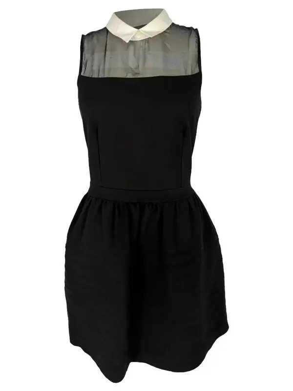 Maje Sleeveless Collared Mini Dress With Flared Skirt - Black