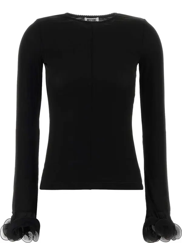 Moschino Black Jersey Top With Ruffle Detail - Orange