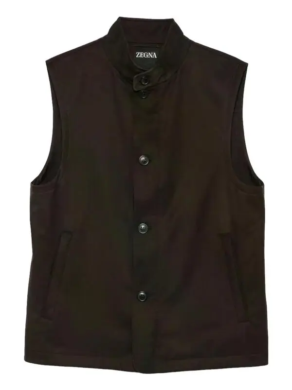 Zegna Leather-trim Button-up Gilet - Brown
