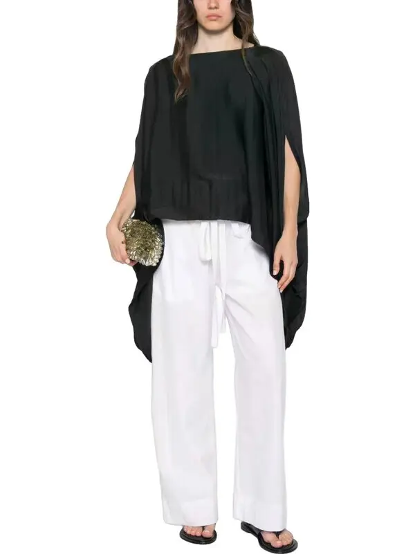 MOUTAKI Asymmetric Cape-style Blouse - Black