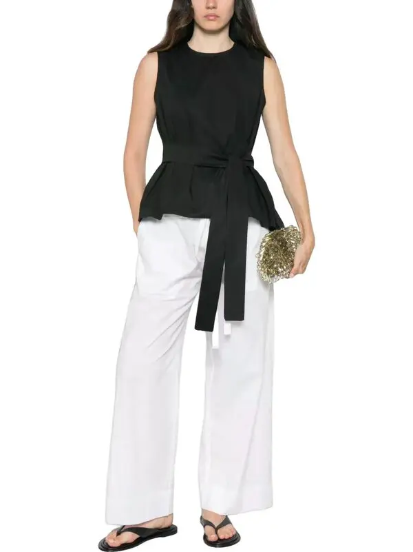 MOUTAKI Sleeveless Cotton Blouse With Detachable Waist Belt - Black