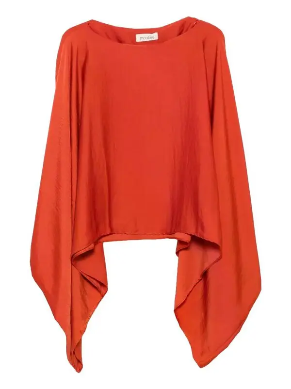 MOUTAKI Cape-style Boat-neck Blouse - Red