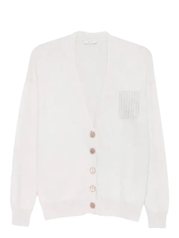 Peserico V-neck Bead-embellished Cardigan - Neutrals