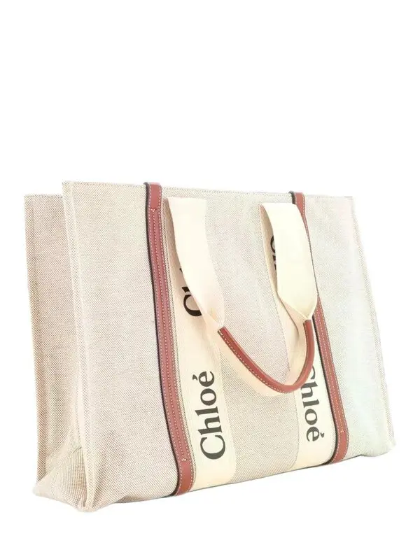 Chloé Woody Canvas With Leather Large Tote Bag - Brown