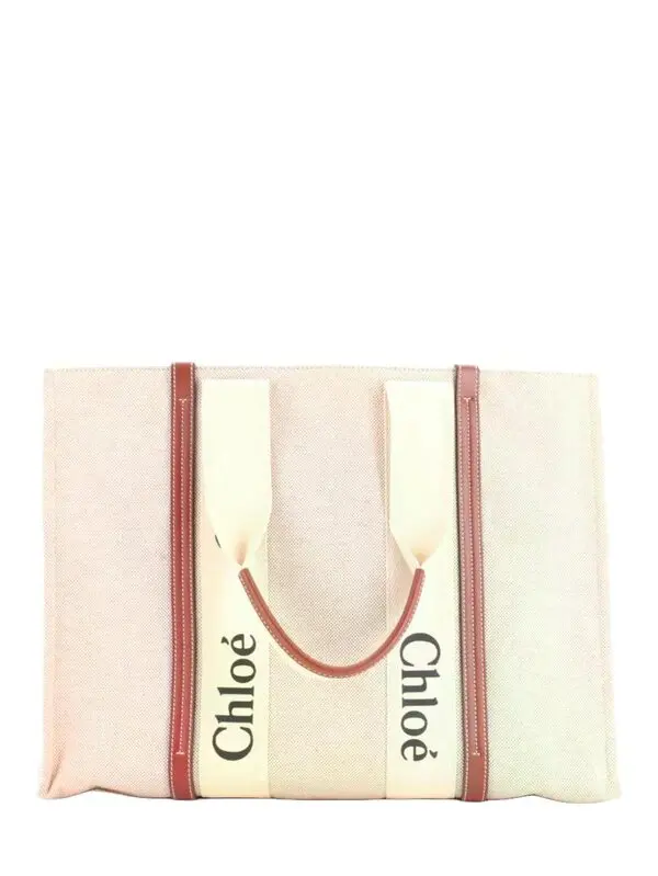 Chloé Woody Canvas With Leather Large Tote Bag - Brown