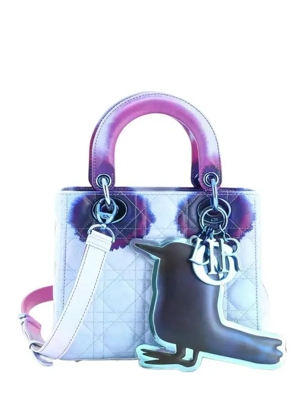 Dior Lady Art Bag Limited Edition Francoise Petrovitch "cannage" Quilt Leather Satchel - Blue