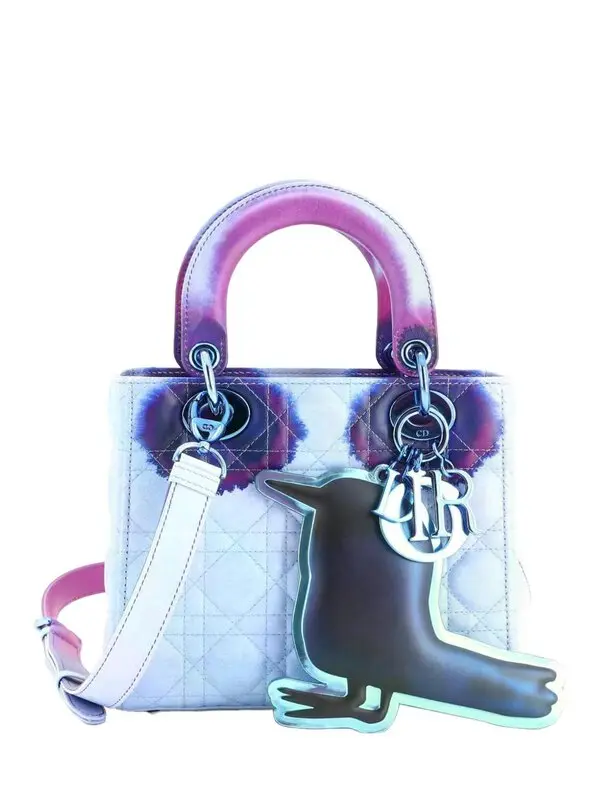 Dior Lady Art Bag Limited Edition Francoise Petrovitch "cannage" Quilt Leather Satchel - Blue