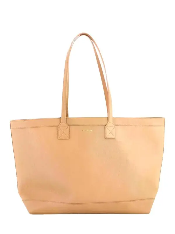 Burberry Leather Tote Bag With Check Canvas Interior - Neutrals