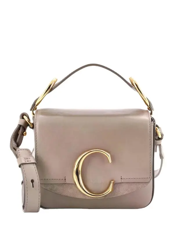 Chloé C Flap Bag Leather Mini Crossbody Bag - Grey