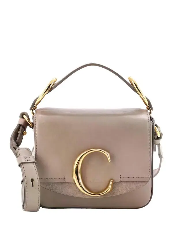 Chloé C Flap Bag Leather Mini Crossbody Bag - Grey