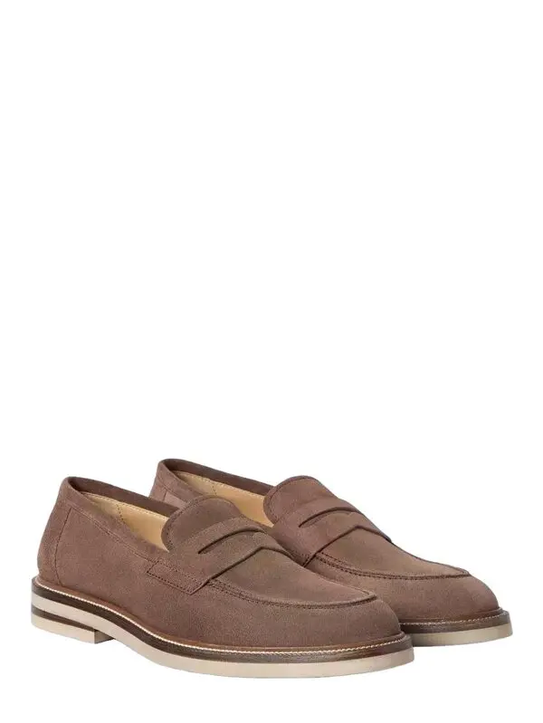 Brunello Cucinelli Suede Penny Loafers - Brown