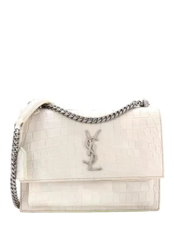 Saint Laurent Sunset Crocodile Embossed Leather Medium Crossbody Bag - Neutrals