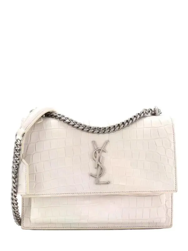 Saint Laurent Sunset Crocodile Embossed Leather Medium Crossbody Bag - Neutrals