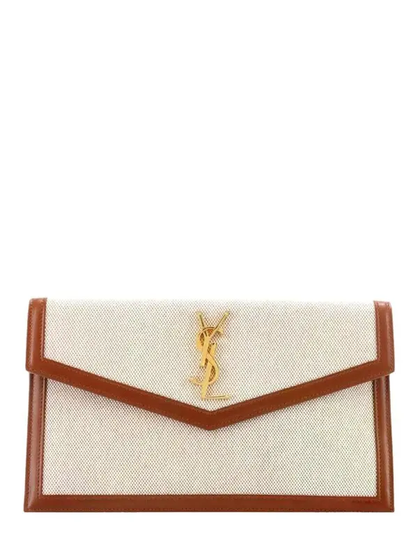 Saint Laurent Uptown Pouch Canvas Clutch Bag - Brown