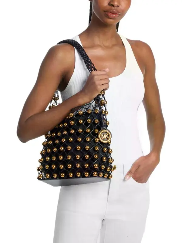 Michael Kors Small Gwen Bead-embellished Woven Shoulder Bag - Black