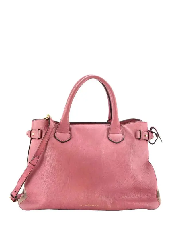 Burberry Banner Tote Leather And House Check Canvas Medium Satchel - Pink