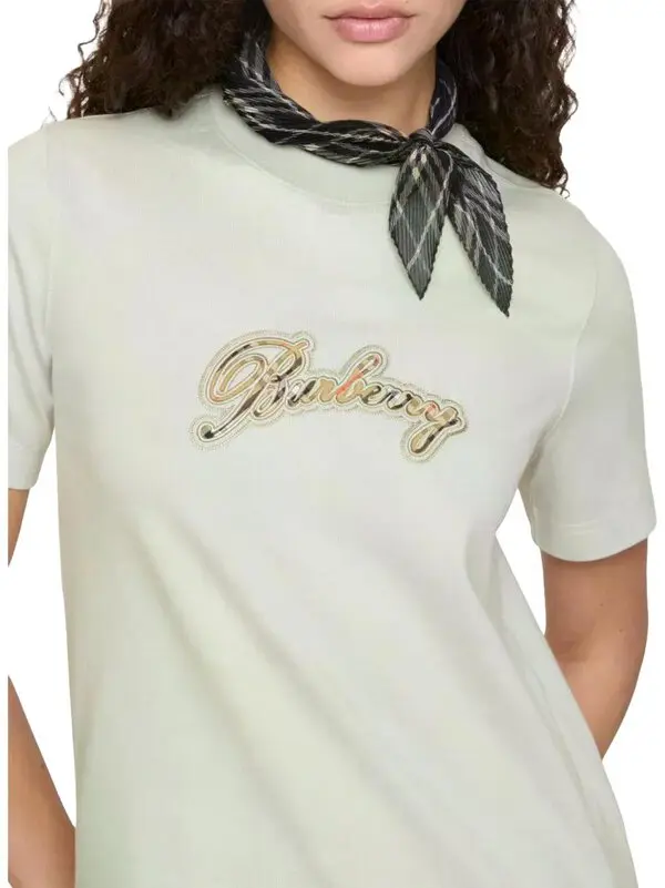 Burberry Check Cursive Logo Cotton T-shirt - Neutrals