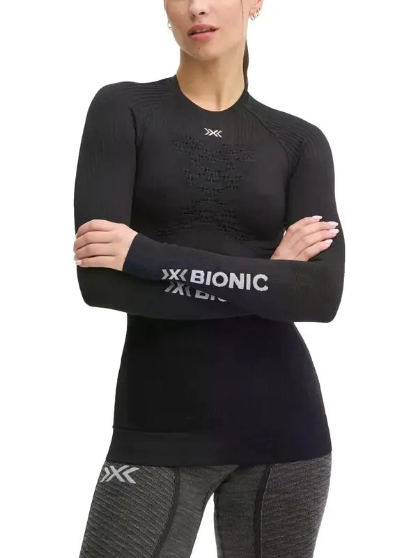 X-BIONIC Logo Print Perforated Detail Long Sleeve Top - Black