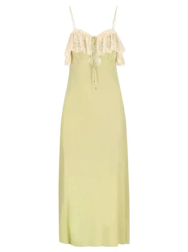 Chloé Lace Trim Silk Maxi Dress - Green